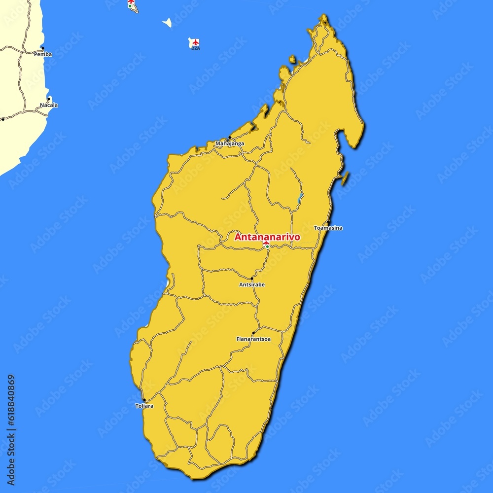 Map of Madagascar with main roads and highways Stock Illustration ...