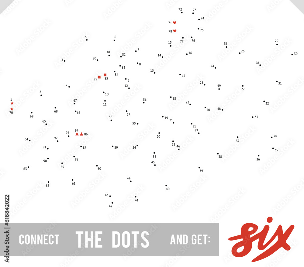 Lettering Word Six by dot to dot for children and adults. Numbers game ...