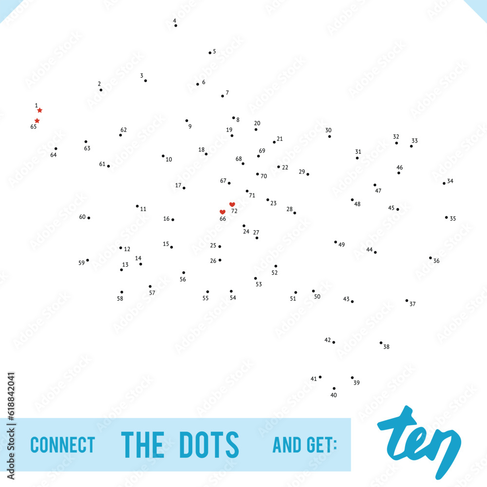 Lettering Word Ten by dot to dot for children and adults. Numbers game ...