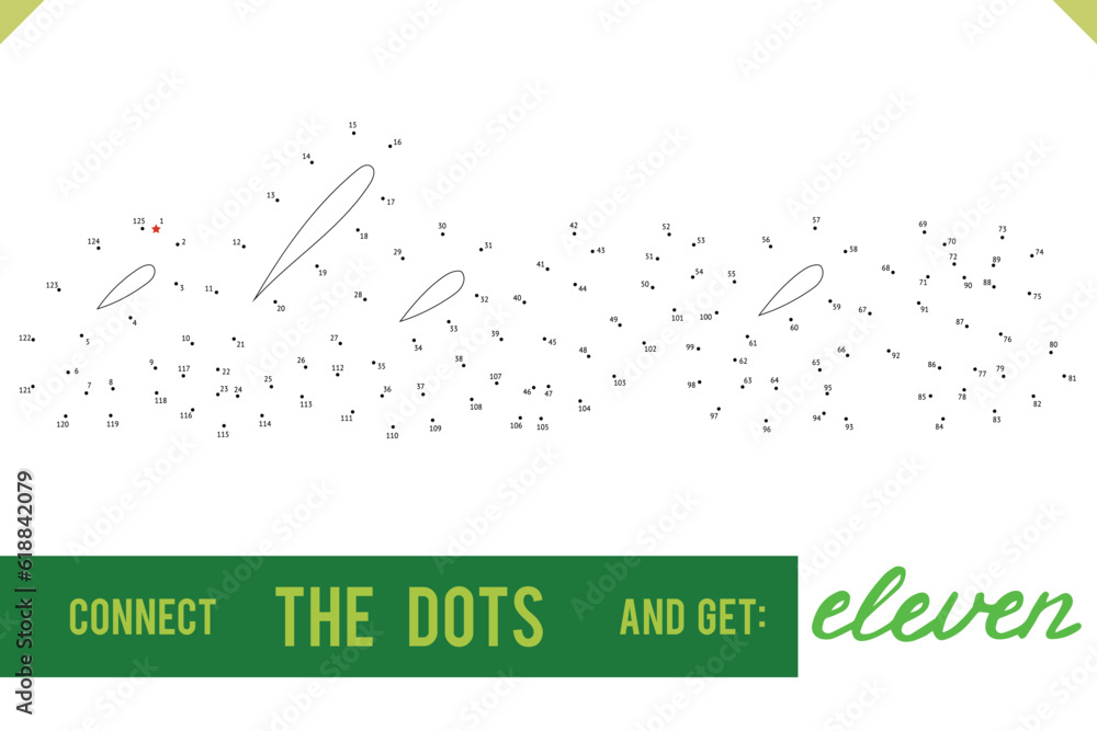 Lettering Word Eleven by dot to dot for children and adults. Numbers ...