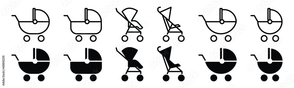 Baby stroller icons vector set. Children and baby carriage icon ...