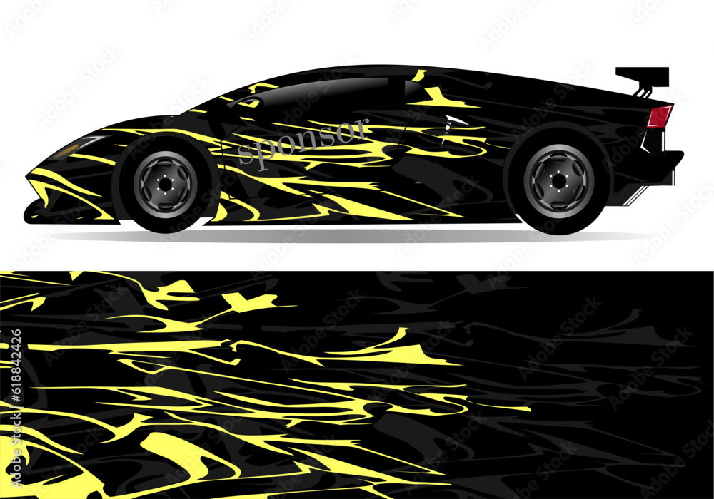 yellow color car sticker vector design. Graphic abstract line racing ...