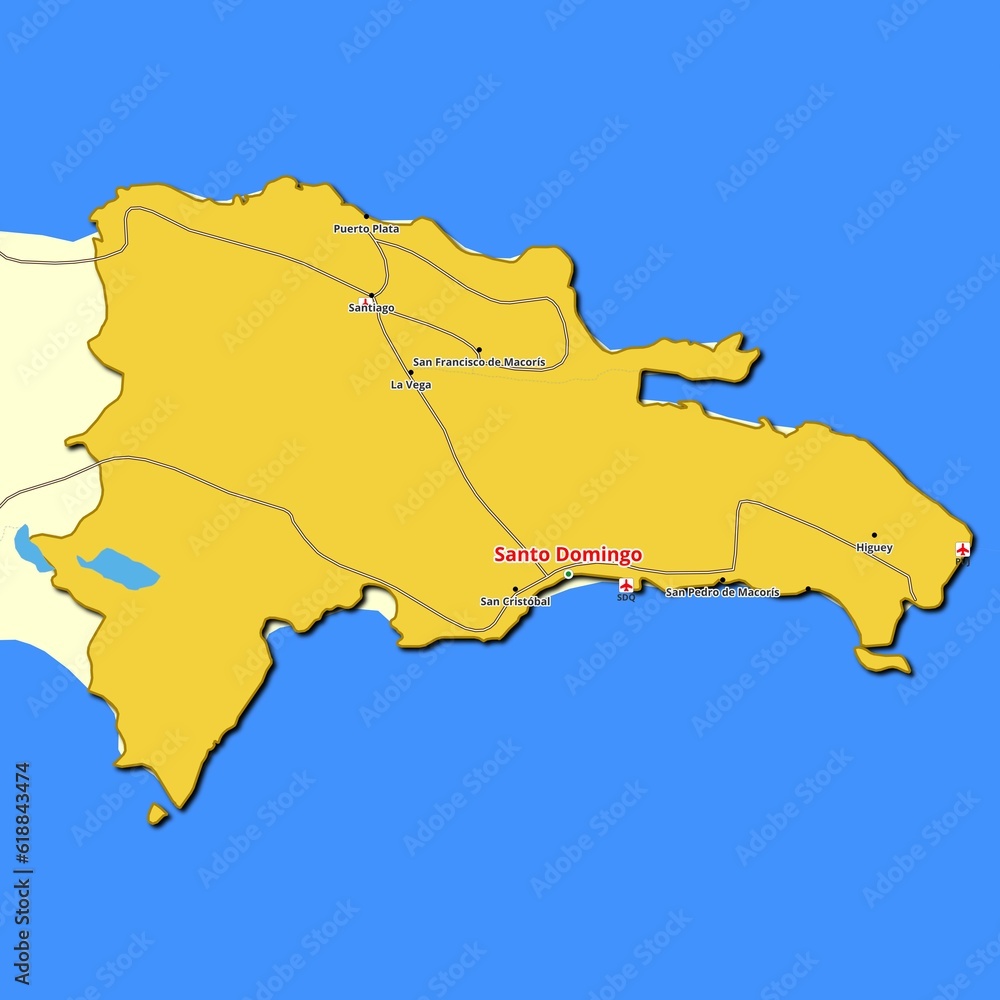 Map of Dominican Republic with main roads and highways Stock ...