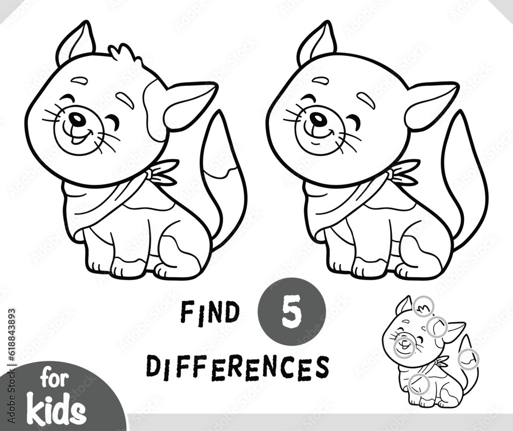 Cute cartoon cat pet animal, Find differences educational game for ...