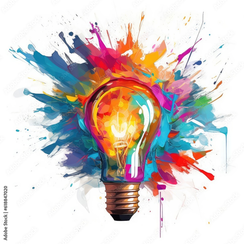 Creative light bulb abstract color splash, white background. Stock ...