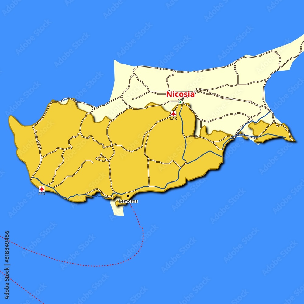 Map of Cyprus with main roads and highways Stock Illustration | Adobe Stock