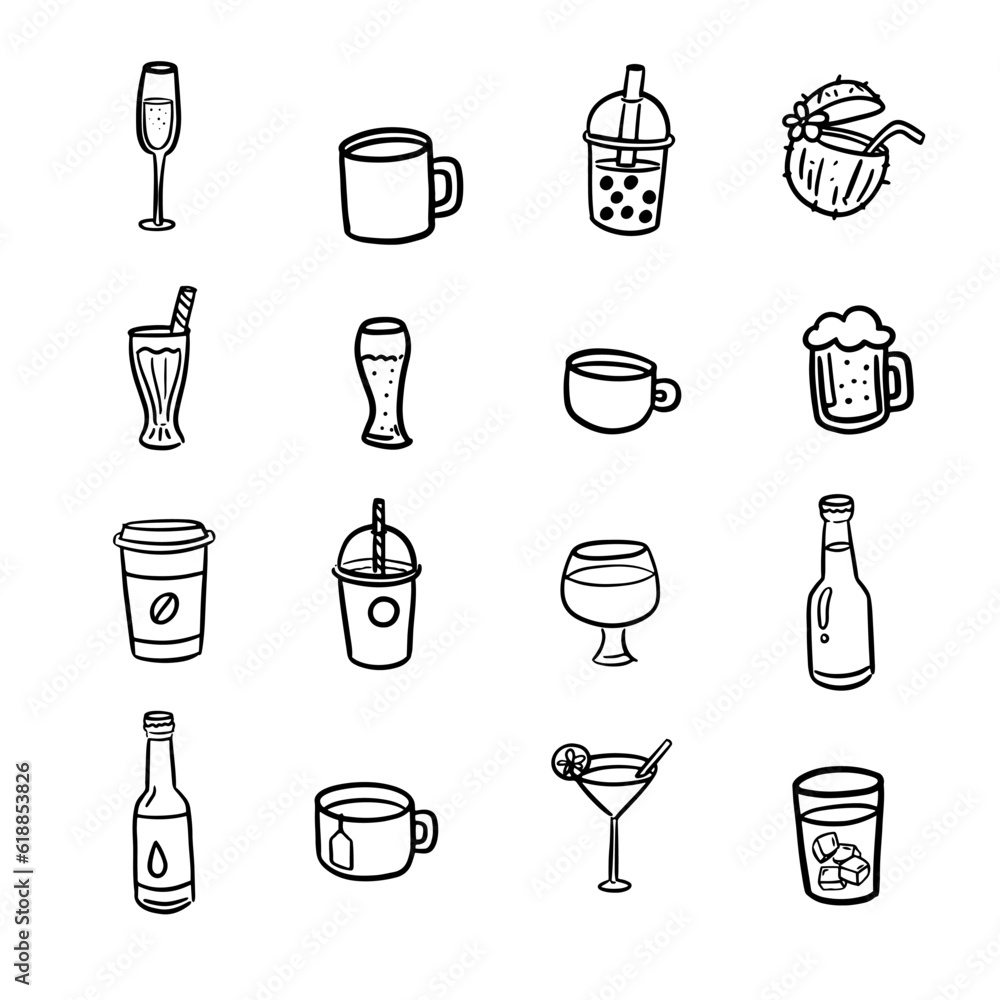 Set of Drink doodle hand drawing, Vector Stock Vector | Adobe Stock