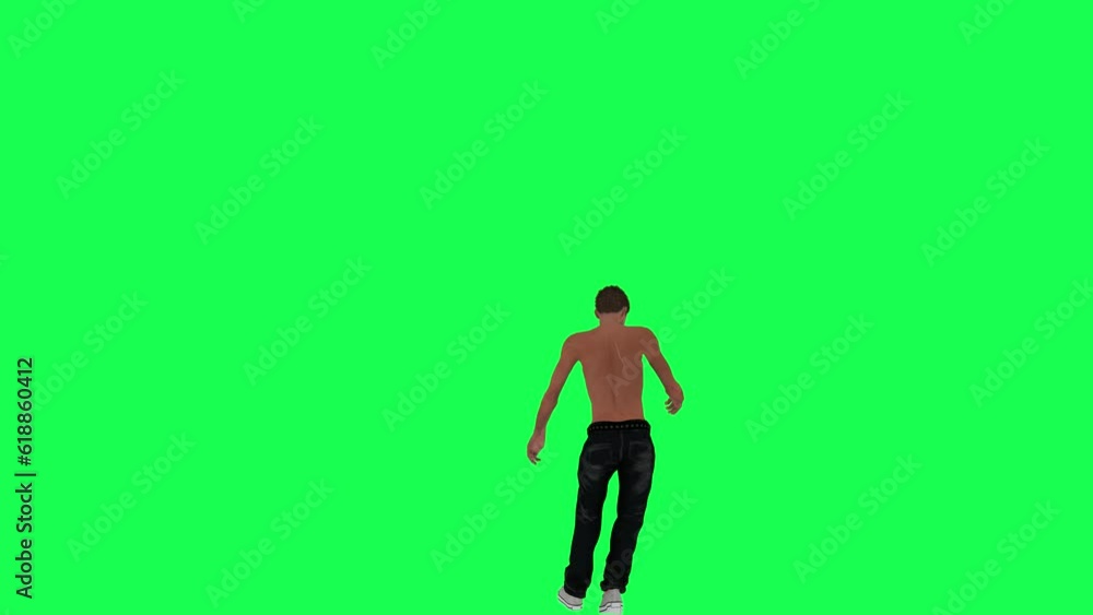 Thin half naked drug addict walking drunk on green screen 3d render ...