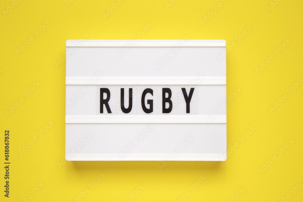 The word rugby on lightbox isolated yellow background. Stock Photo ...