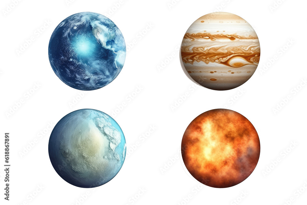 Collection of different types of planets photorealistic isolated on ...