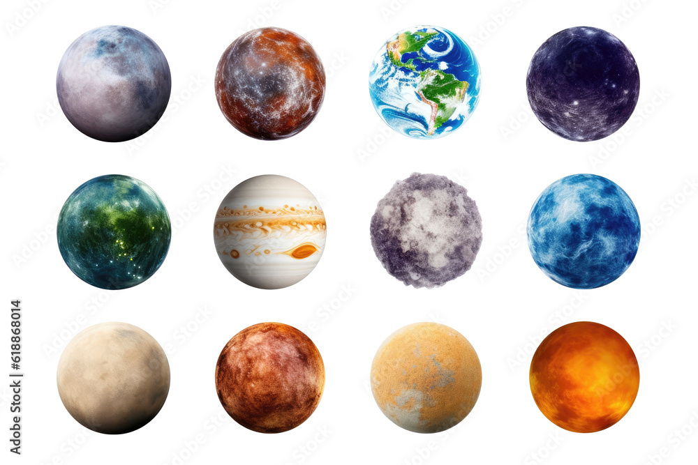 Collection of different types of planets photorealistic isolated on ...