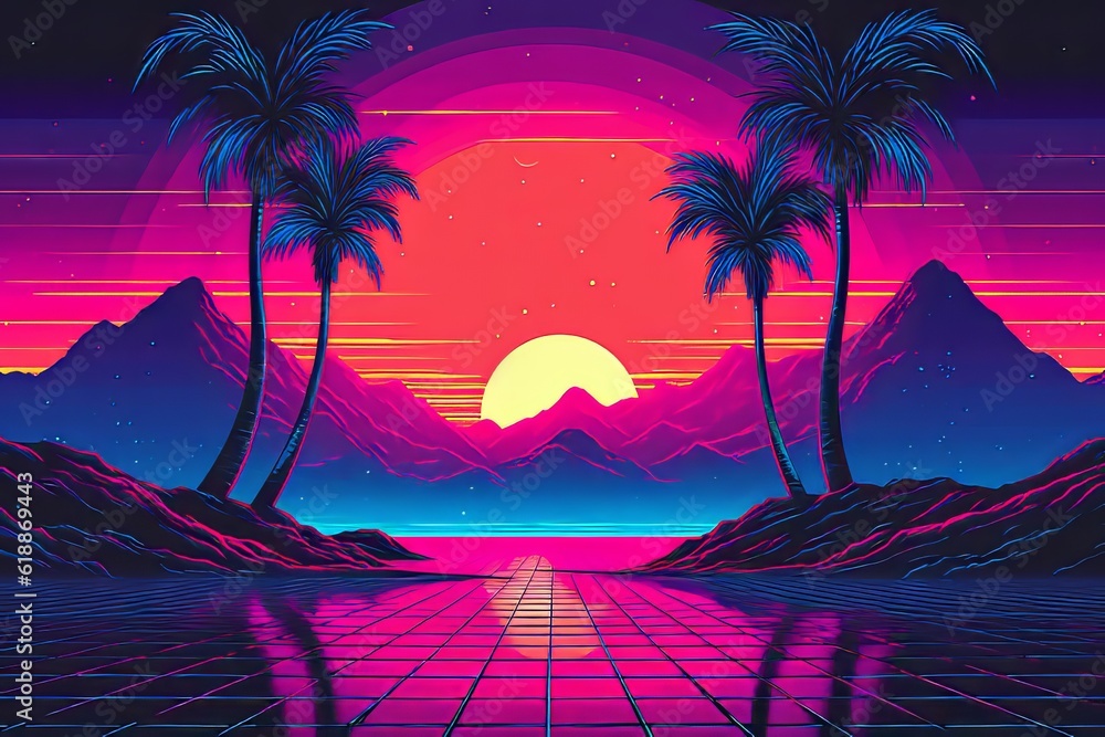 Retro futuristic sci-fi, 90s nostalgia. Neon colors of night with ...