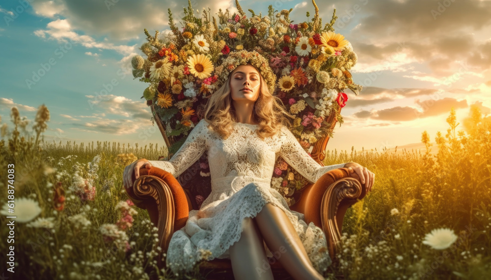 Beautiful girl with wildflowers in the midsummer sun celebrating ...