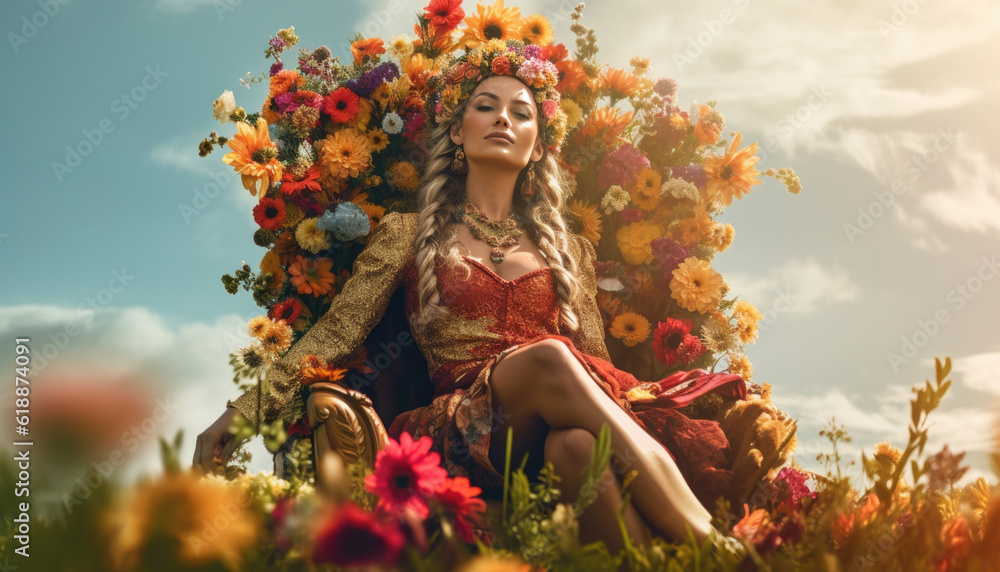 Beautiful girl with wildflowers in the midsummer sun celebrating ...
