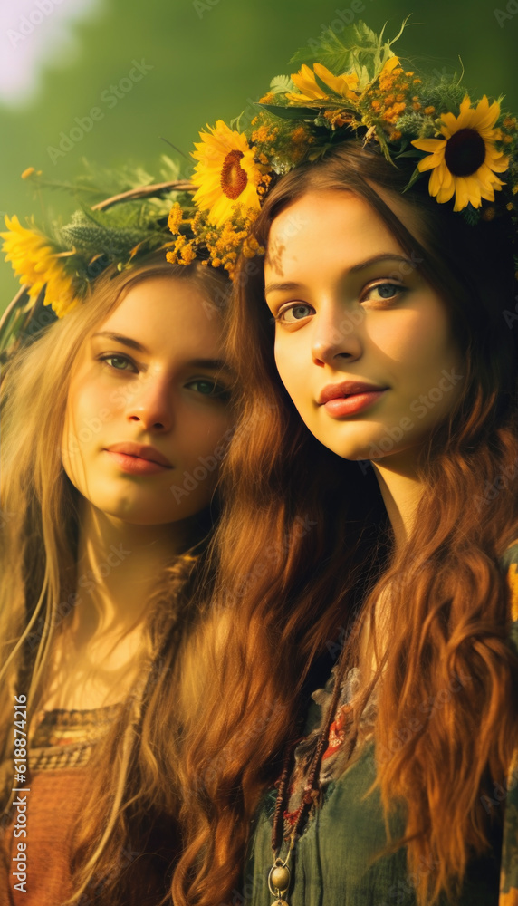 Beautiful girl with wildflowers in the midsummer sun celebrating ...