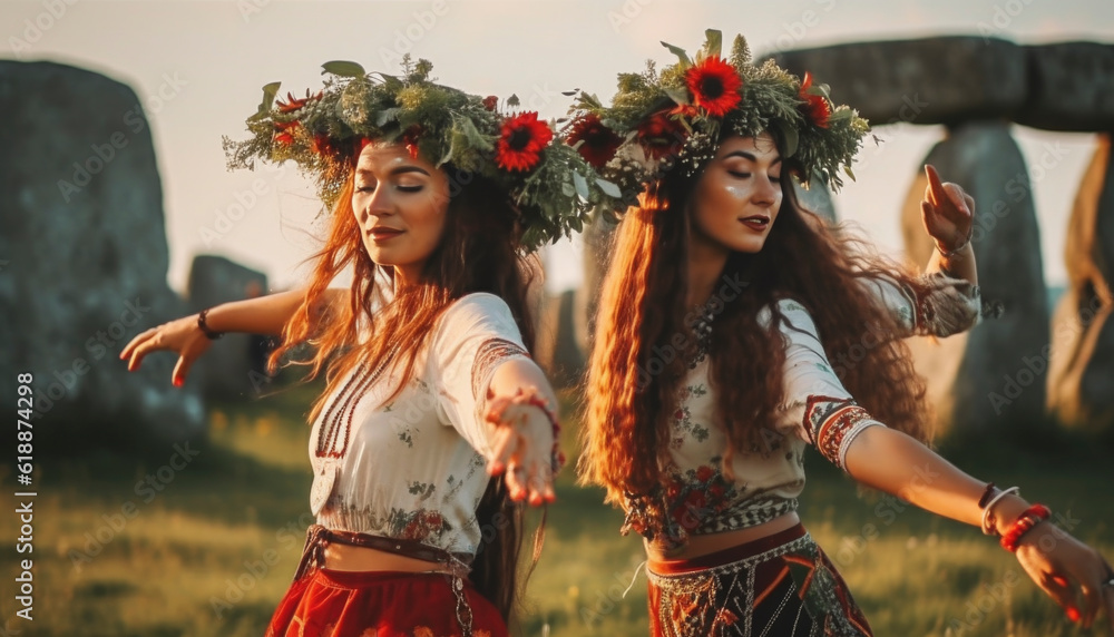 Spiritual solstice ritual celebrated at dawn in the midsummer ...