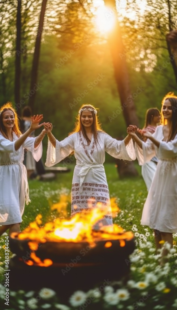 Spiritual solstice ritual celebrated at dawn in the midsummer ...