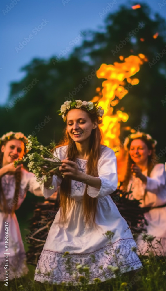 Spiritual solstice ritual celebrated at dawn in the midsummer ...