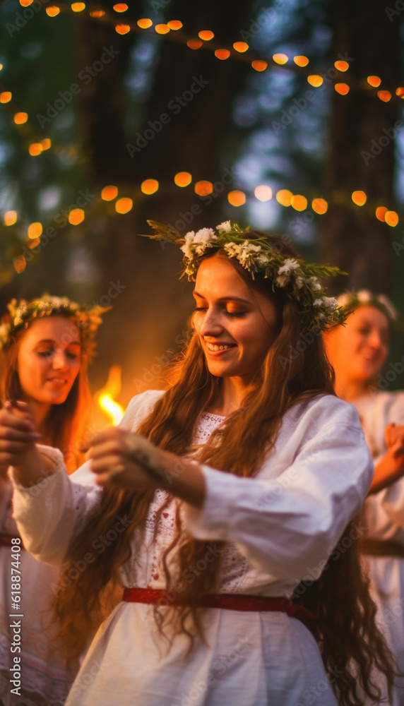 Spiritual solstice ritual celebrated at dawn in the midsummer ...