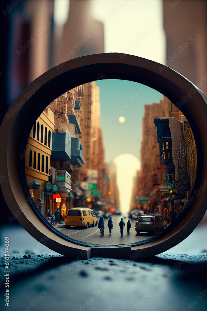 lens in the mirror, illustration of a portal to another dimension, in ...