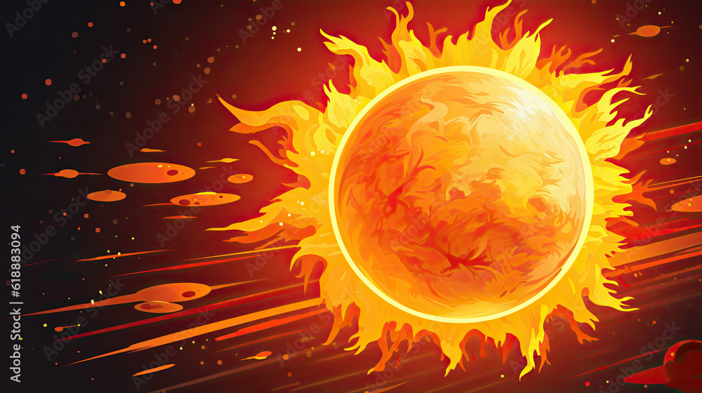 abstract illustration of solar storm. The sun is depicted with ...