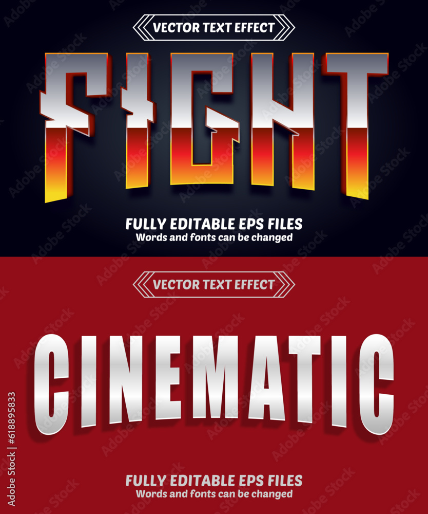 Bundle of 3d Fight &Cinematic editable text effect design vectors. Set of editable text effect ...