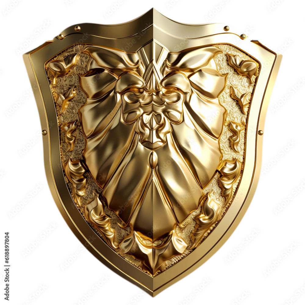Luxurious 3D Golden Shield Design on Isolated Transparent Background ...