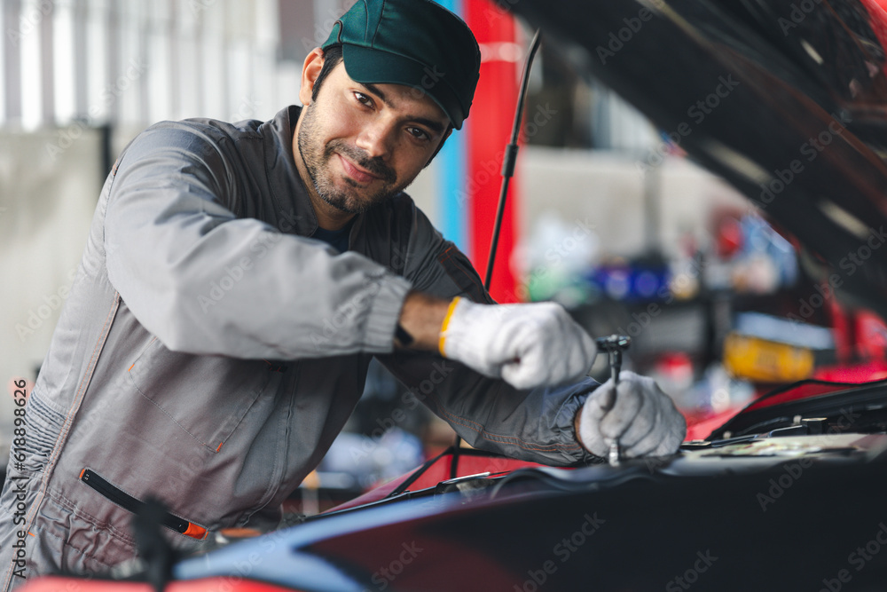 Professional automobile maintenance checking car damage broken part ...