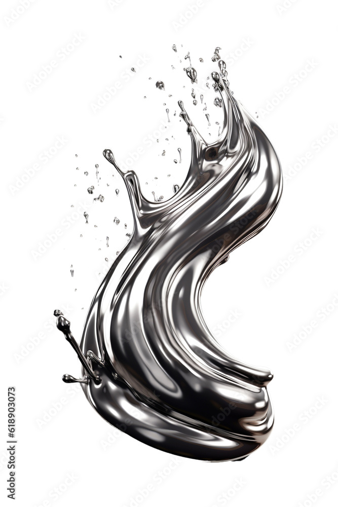 Dynamic and Fluid metallic silver Color Splash on Isolated Transparent ...