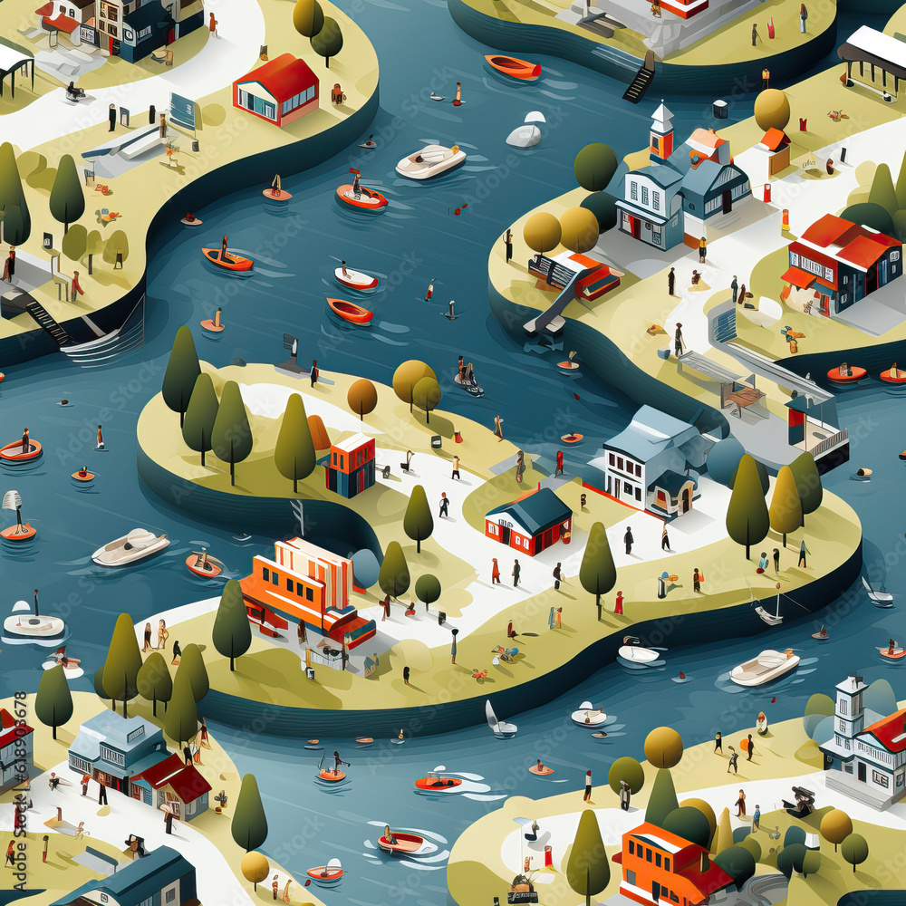 Cartoon city aerial view map, street view and houses, living ...