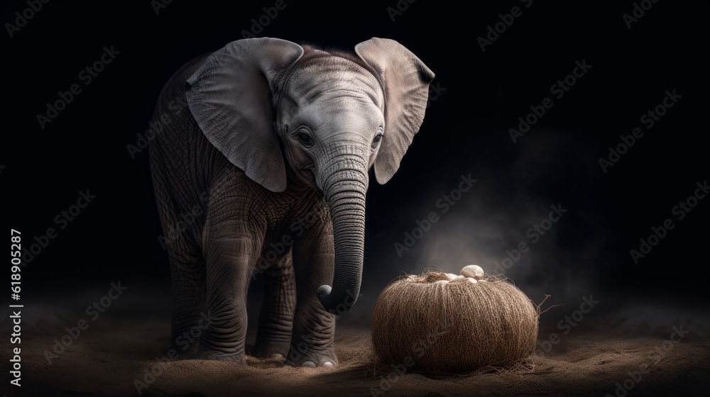 Sad elephant separated from his family, bored in the elephant enclosure ...