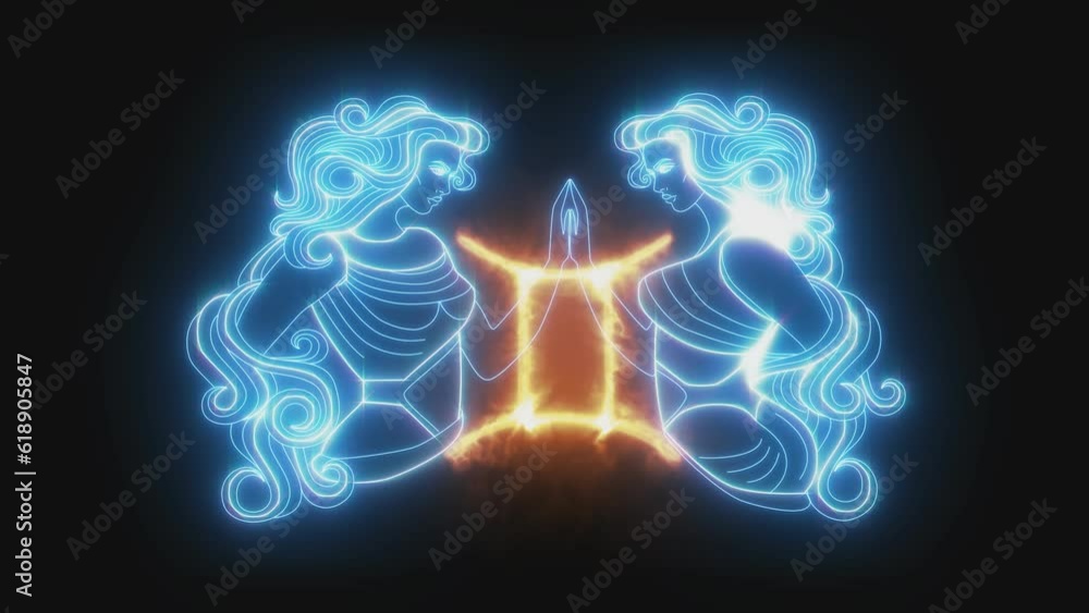 2d animated glowing zodiac sign of Gemini vídeo do Stock | Adobe Stock