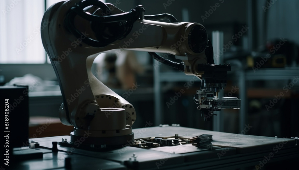 Automated Robotic Arm Controls Precision Metalwork Production Generated By Ai Stock Illustration