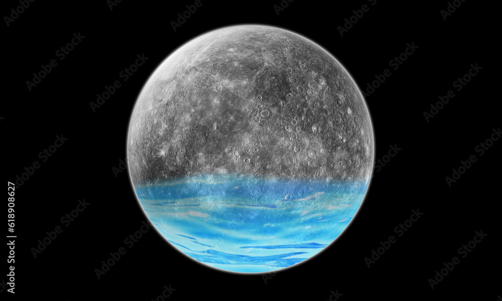 Water on Moon concept background 3d rendered design on black isolated ...