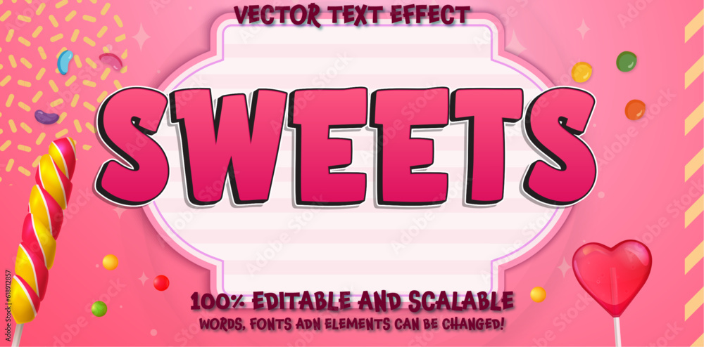Sweet candy text, editable font effect Stock Vector | Adobe Stock