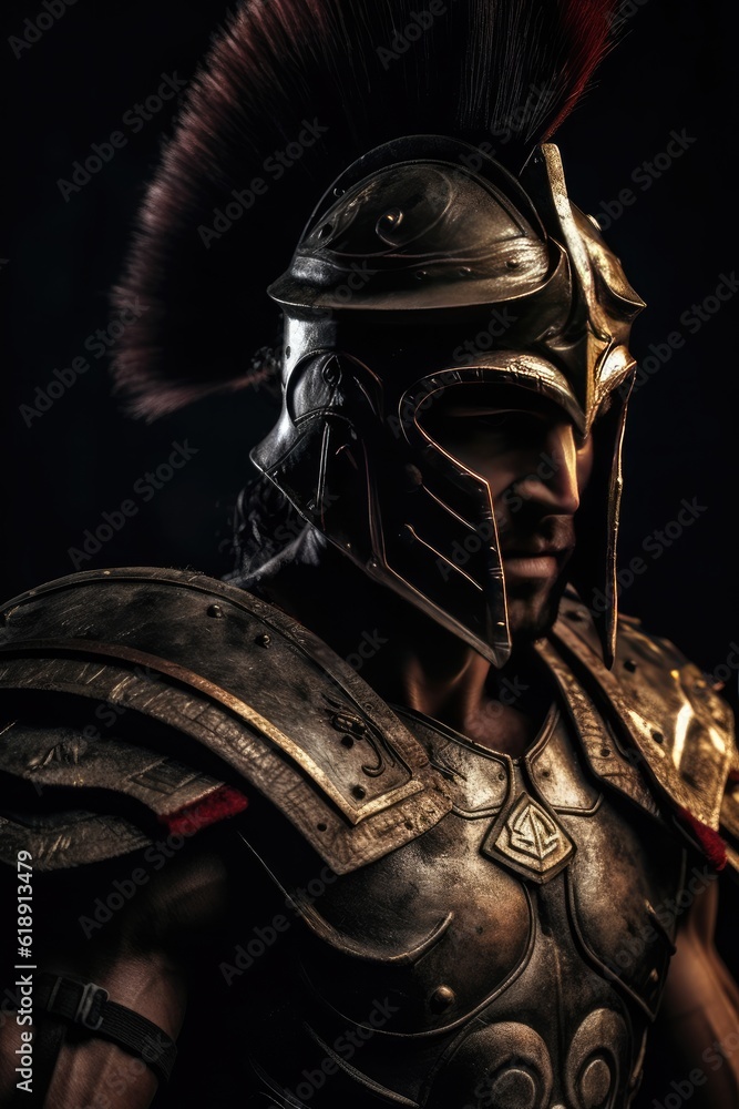 Spartan warrior soldier in full armor. Ancient illustration of a ...
