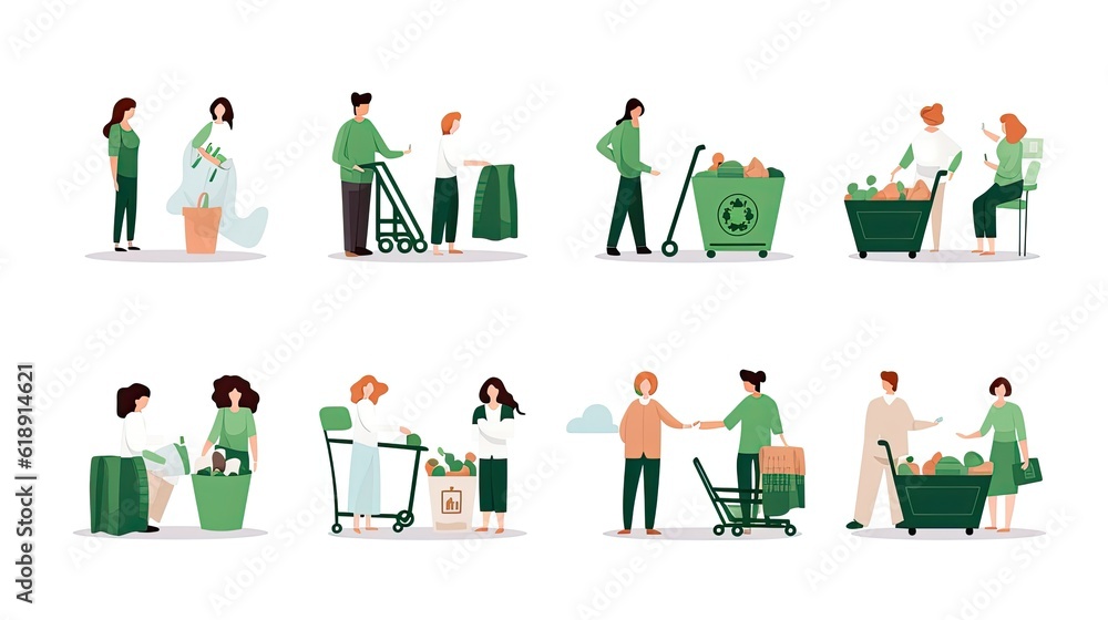 Recycling illustration set. People characters buying wind power plant ...