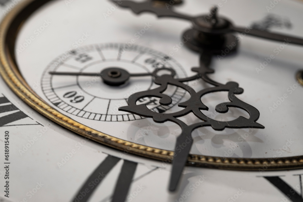 Vintage Clock with Hands.Close up view on clock face of a historical ...