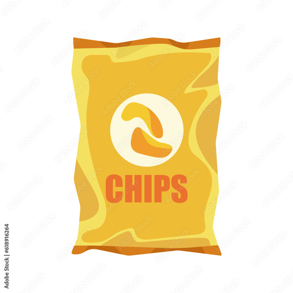 Potato chips. Realistic mockup package of red chips package with label ...