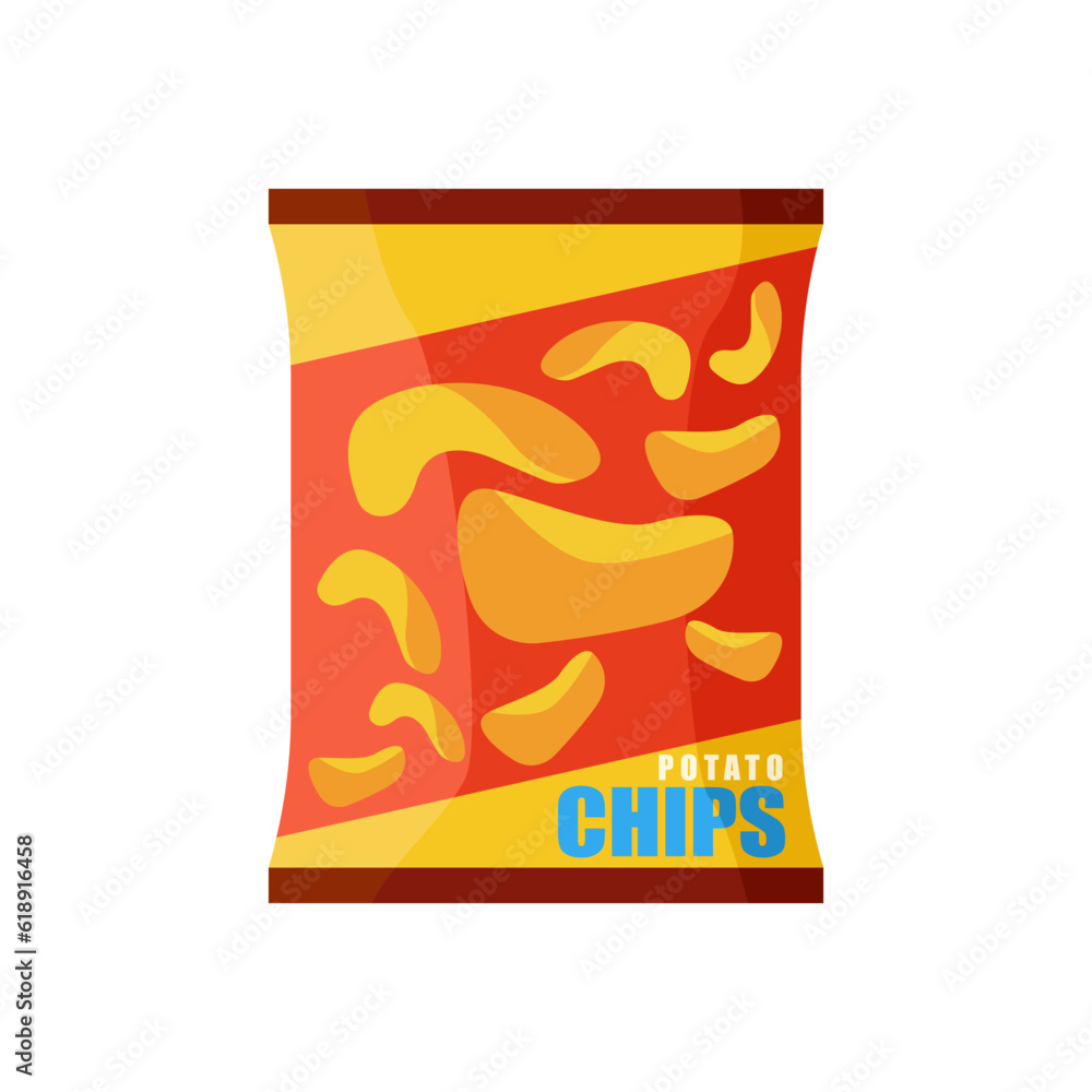 Vecteur Stock Potato chips. Realistic mockup package of red chips ...
