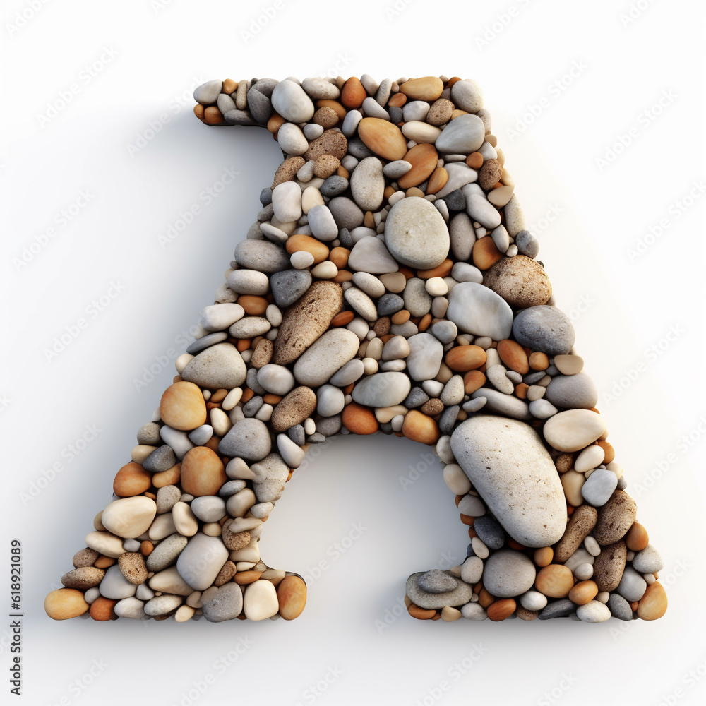Letter A in the Roman alphabet made of stones on white background ...
