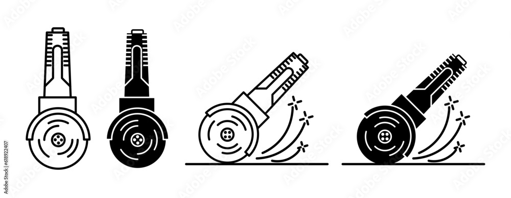 Angle grinder machine icon set. grinding machine line symbol. industry ...