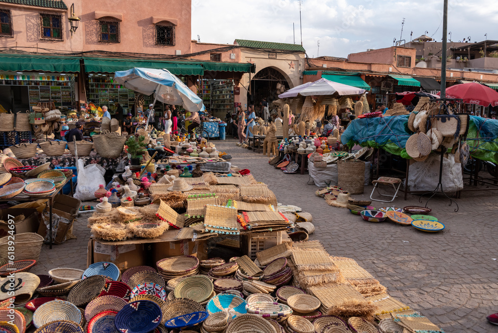 Impressions of typical Moroccan souks in the Marrakechs medina Stock ...