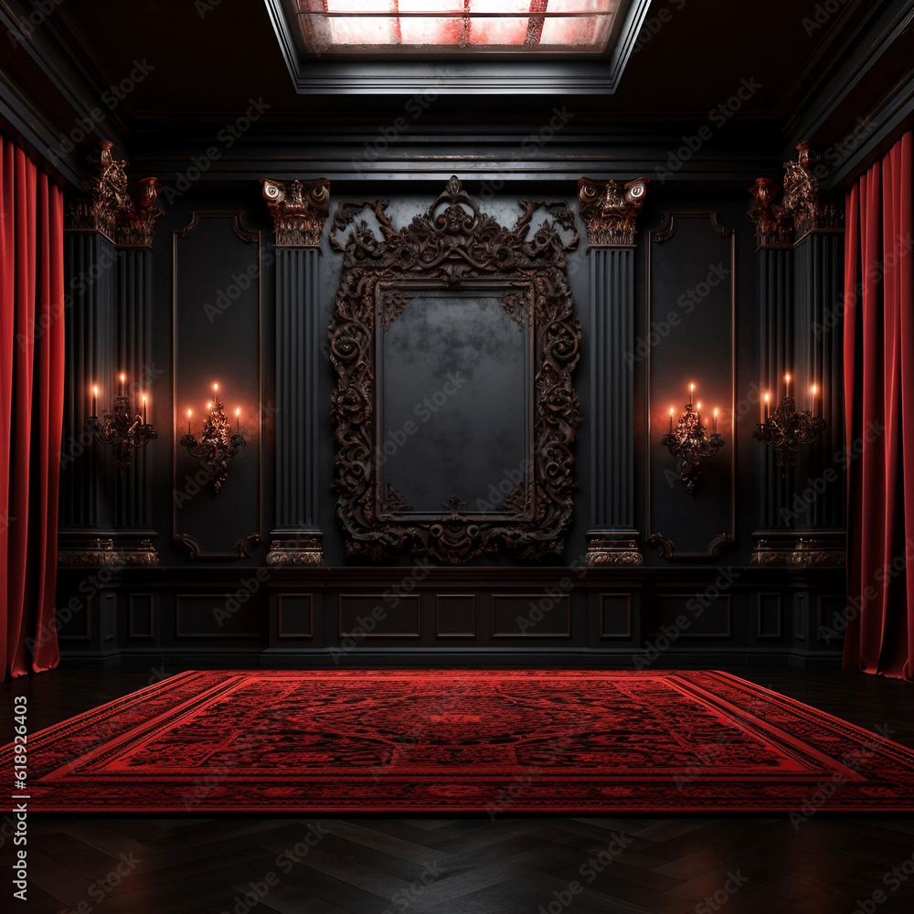 A Vacant Mockup of a Blood-Red and Black Room Within a Mansion ...