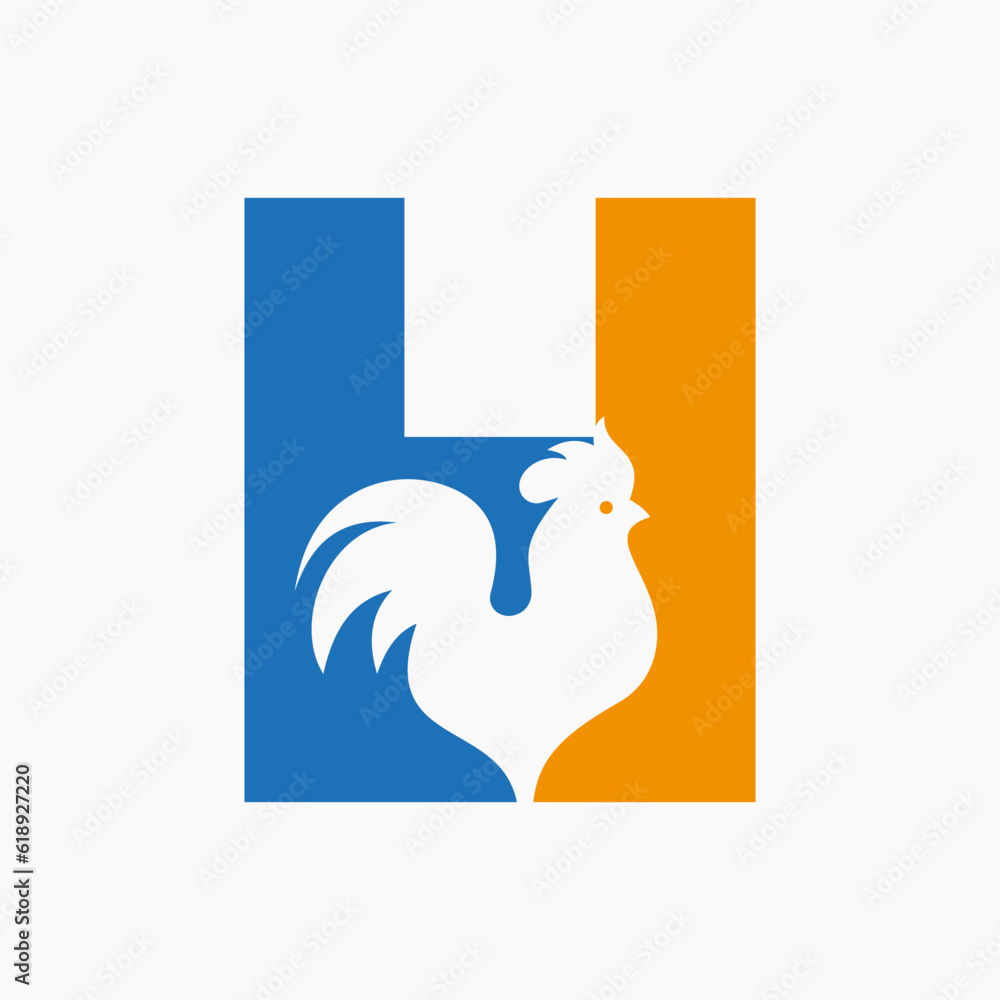 Letter H Poultry Logo With Hen Symbol. Chicken Logo, Rooster Sigh ...