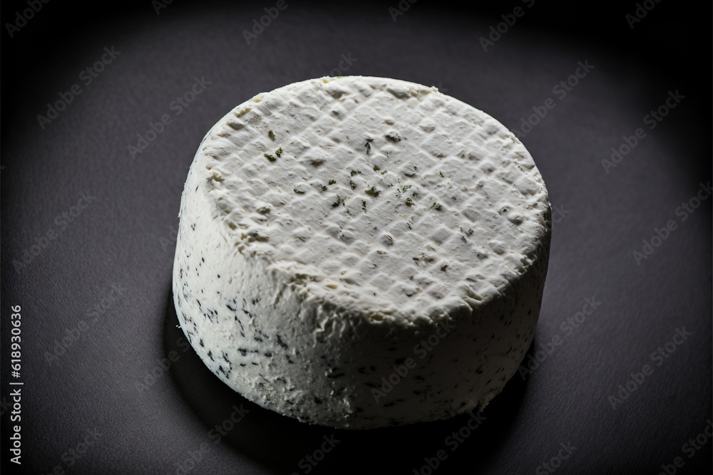 a piece of cheese on a black surface with a shadow on the surface and a ...