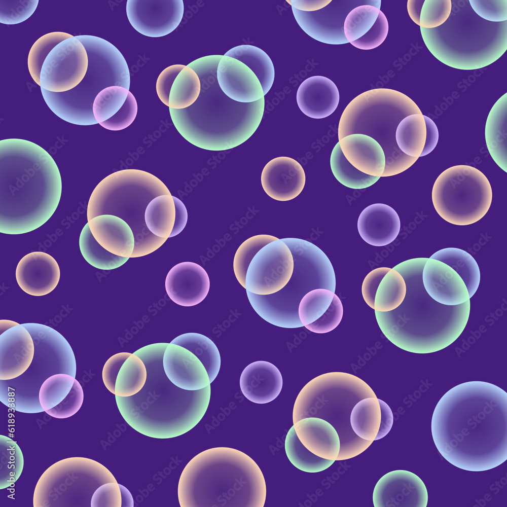 Purple background with bubble patterns. Translucent bubbles of various ...