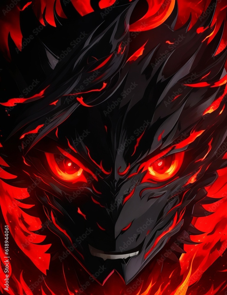 Blazing Eyes: A Sinister Anime Character with Red Flames, Generative AI ...