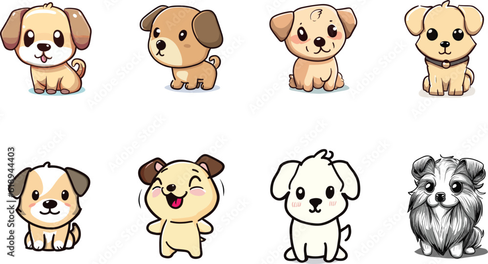 Different type of cartoon dogs,cartoon dog set. Dogs tricks icons and ...