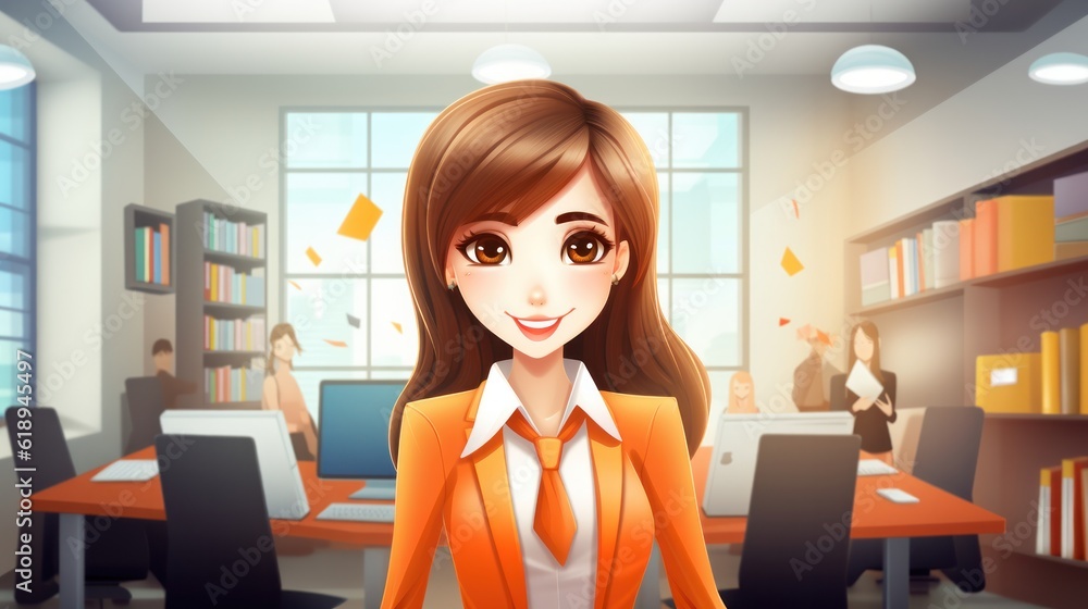 Office working girl cartoon character illustration, Office environment ...